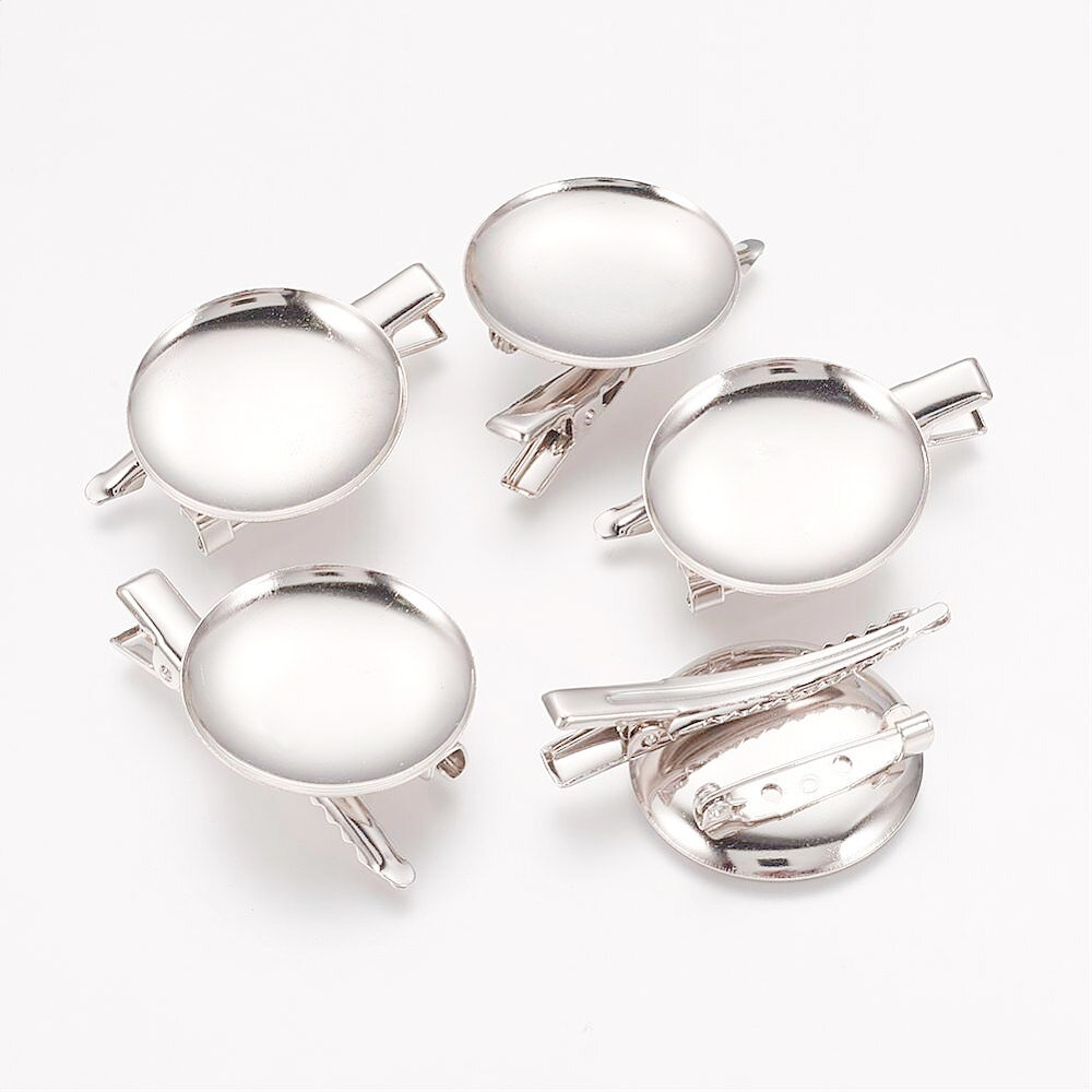 Основа для броши и заколки, 45х29мм, базовый материал - латунь, серебристого цвета, 5 шт.