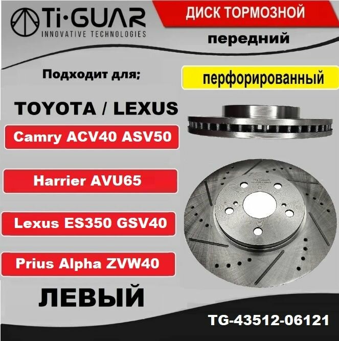 Диск тормозной Ti-GUAR (перфорированный) передний левый для TOYOTA Camry ##V40.50 06-, RAV-4 ACA3# 05-, Mark X 12# 05-, Blade 07-