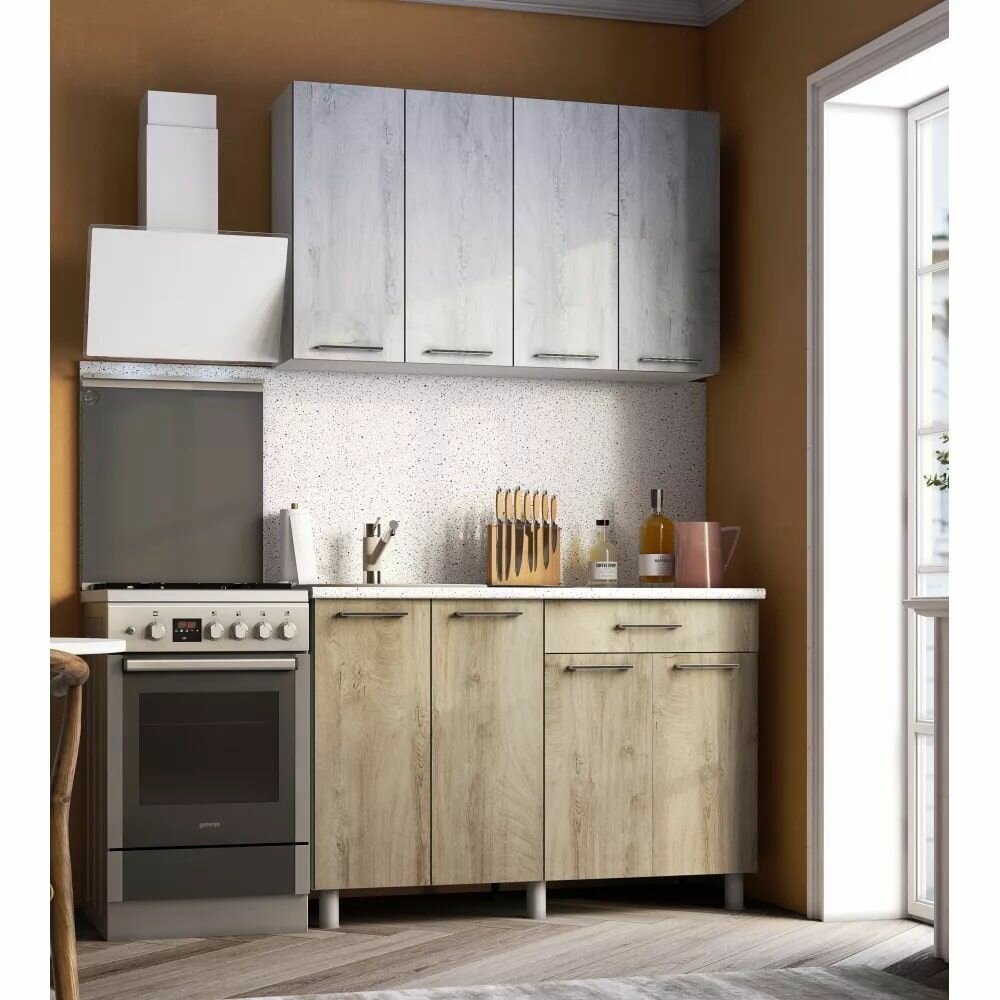 Кухня Палермо без столешницы 1.2 м Дуб ост. серый/Дуб ост. бежевый 1200х430х2170 тэкс