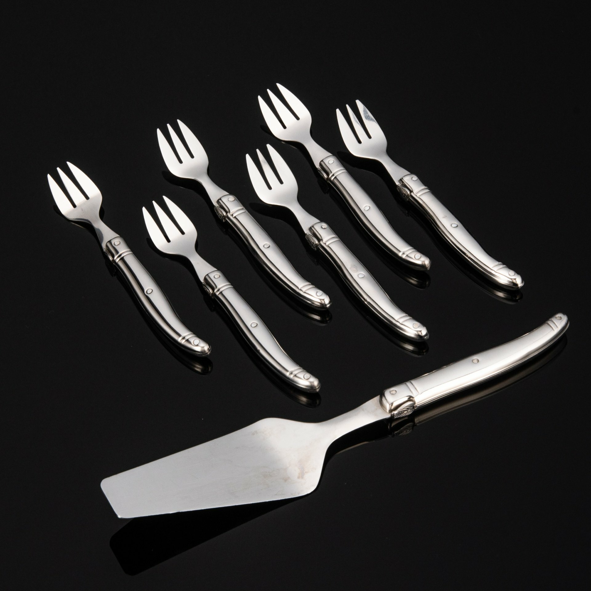 Набор вилок для десерта на 6 персон и лопатка для торта, в оригинальном кофре