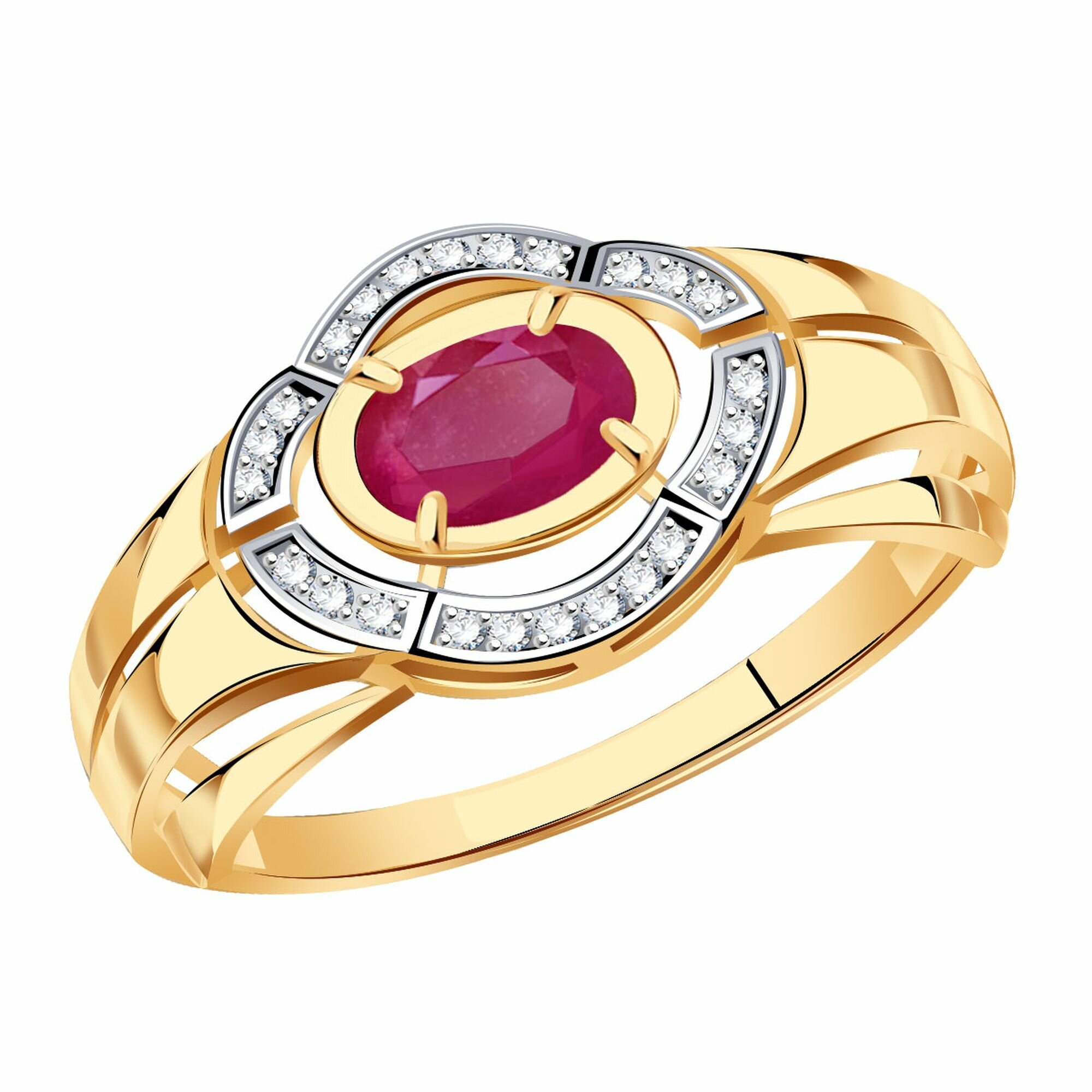 Кольцо, красное золото, 585 проба, бриллиант, рубин