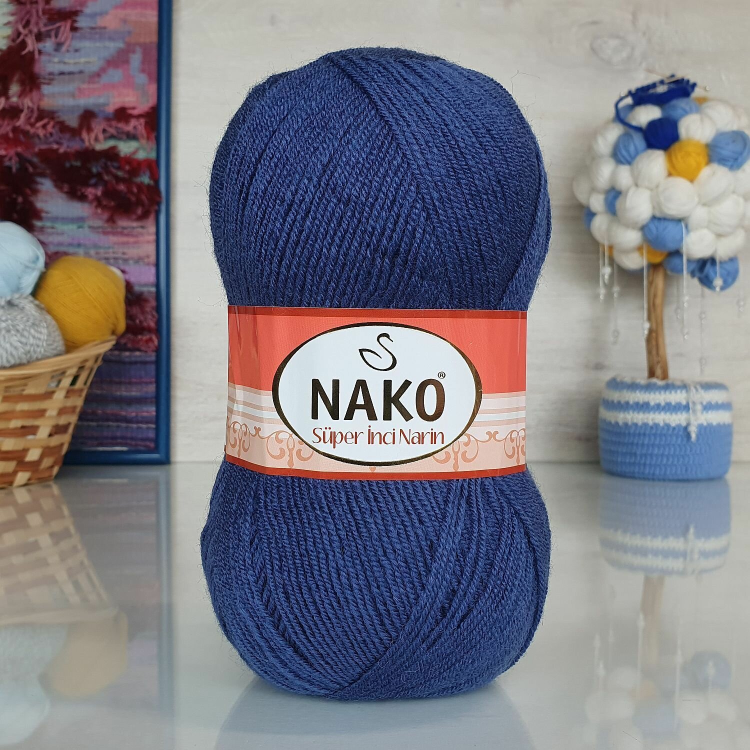 Пряжа Super Inci Narin, Nako, т. джинс - 13487, 25% шерсть, 75% акрил, 5 мотков, 100 г, 540 м.