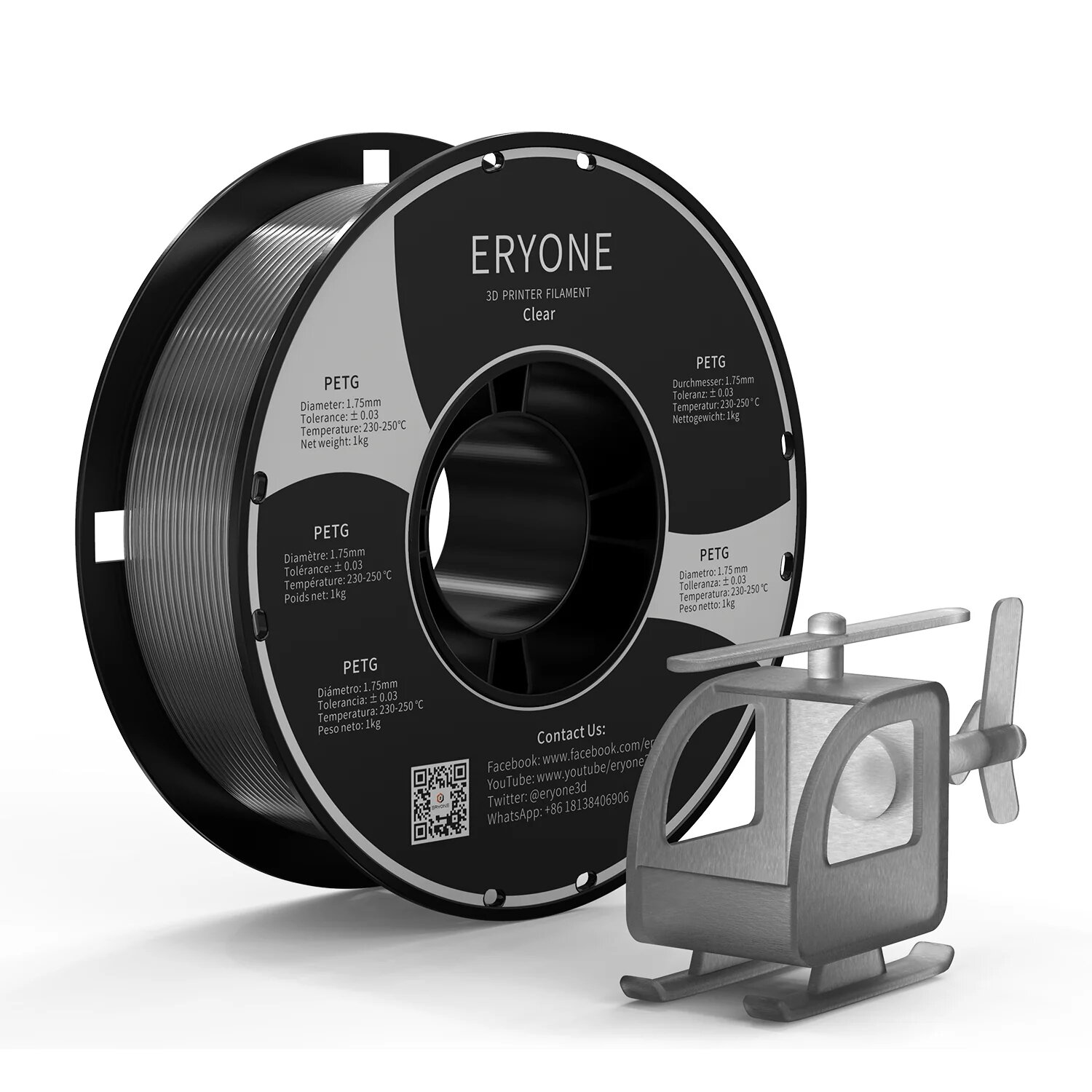 Petg standart пластик (филамент) для 3д принтера Eryone прозрачный 1,75 мм 1 кг