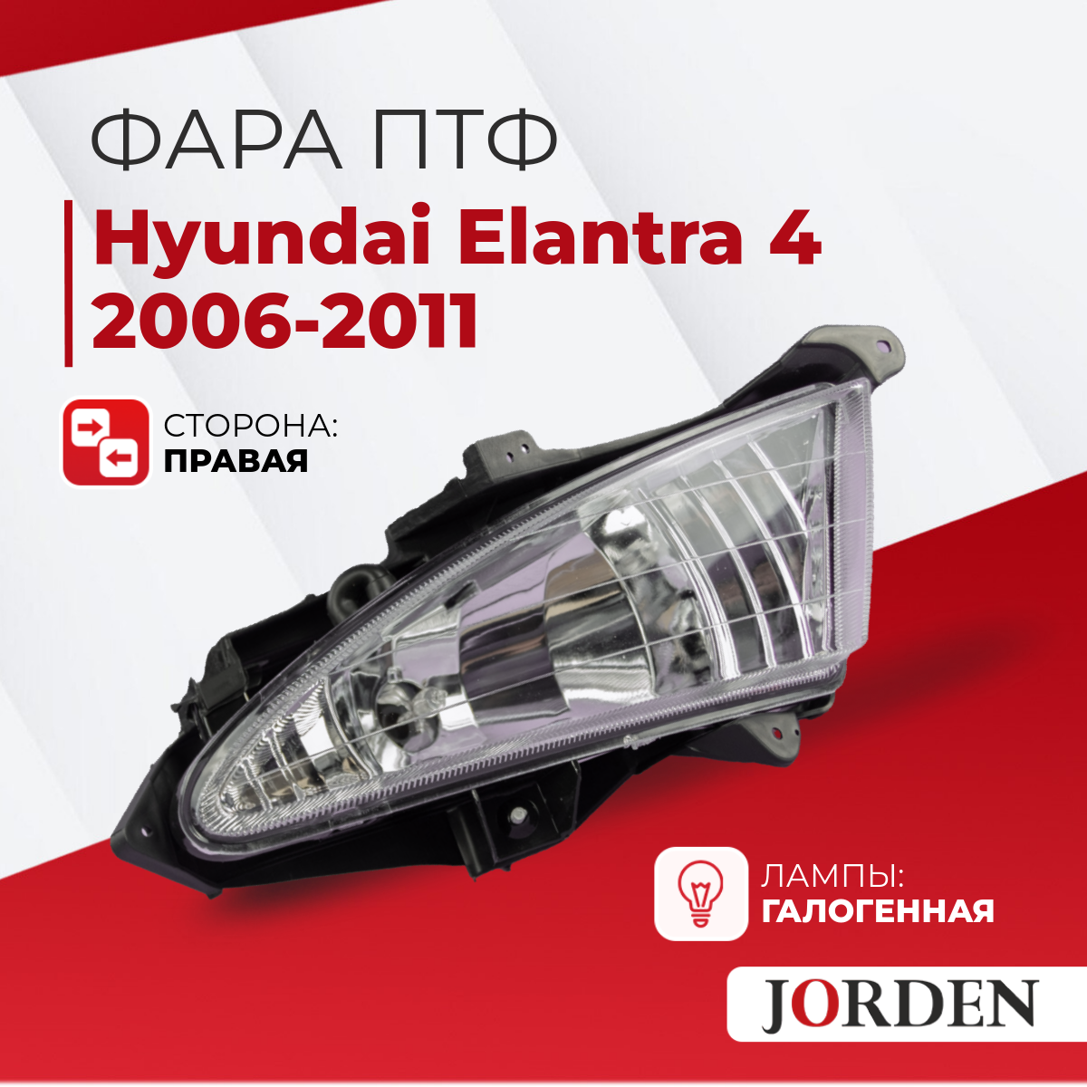 Фара противотуманная Hyundai Elantra 4 2006-2011 ПТФ, туманки авто Хендай Элантра 4 галогенная правая