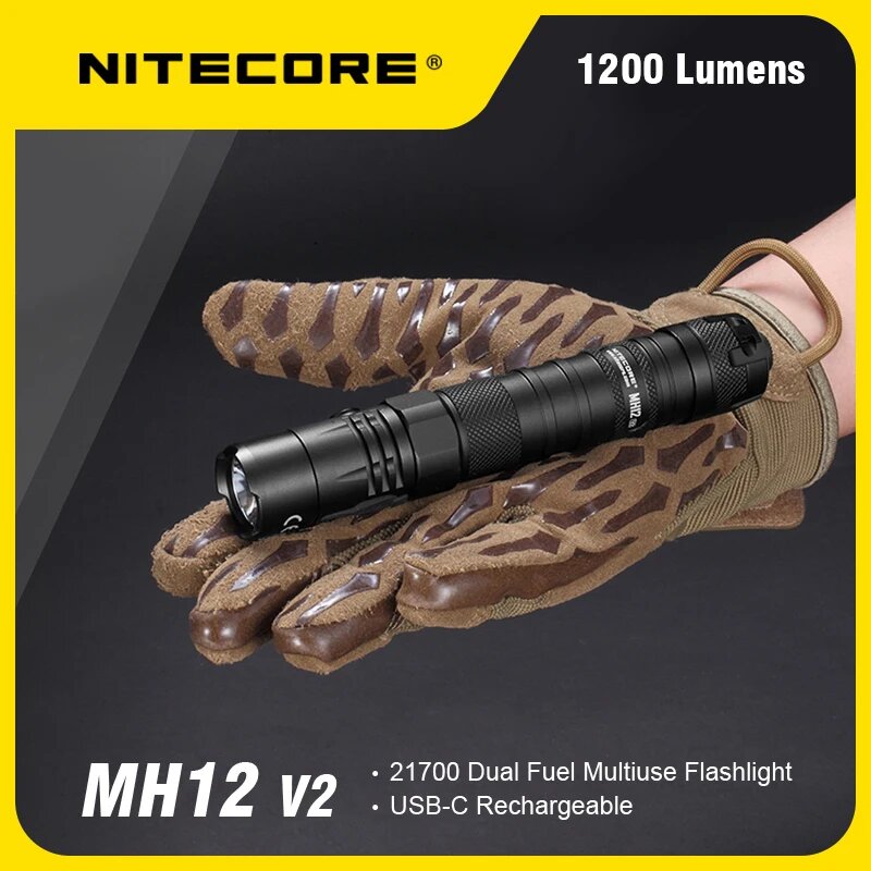 Внешний фонарик NITECORE MH12 V2, CREE XP-L2 V6, USB-C, 1200 люмен, 5000 мАч, NL2150