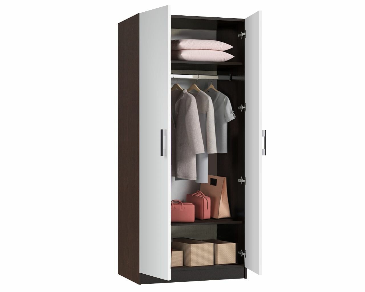 Шкаф для одежды СК-9, двустворчатый, 160x70x45 см, цвет Венге/белый, ЛДСП