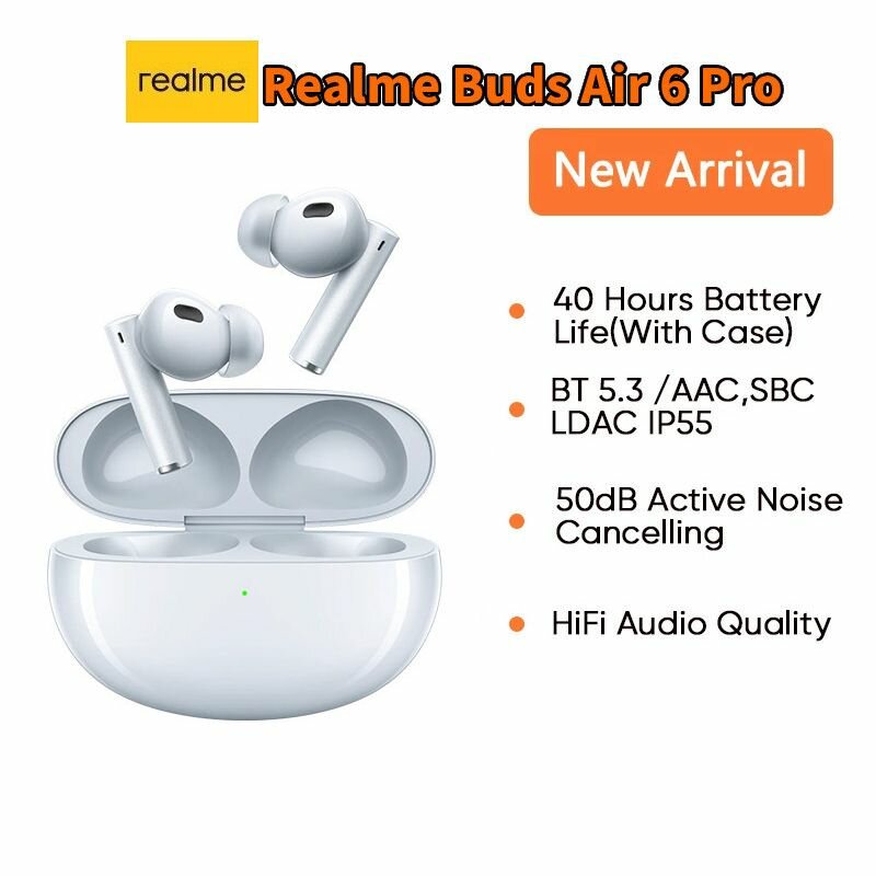 Realme Buds Air 6 Pro Настоящие беспроводные наушники с глубоководным шумоподавлением 50 дБ 2,0 Bluetooth 5,3 Беспроводные наушники