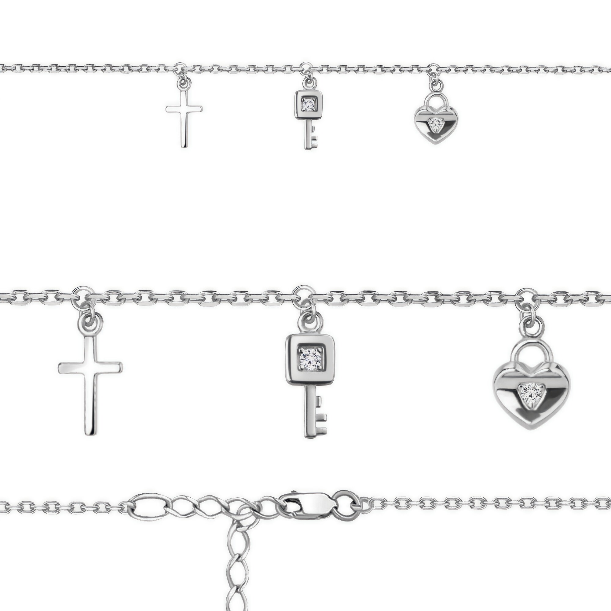 Браслет, серебро, 925 проба, родирование, фианит