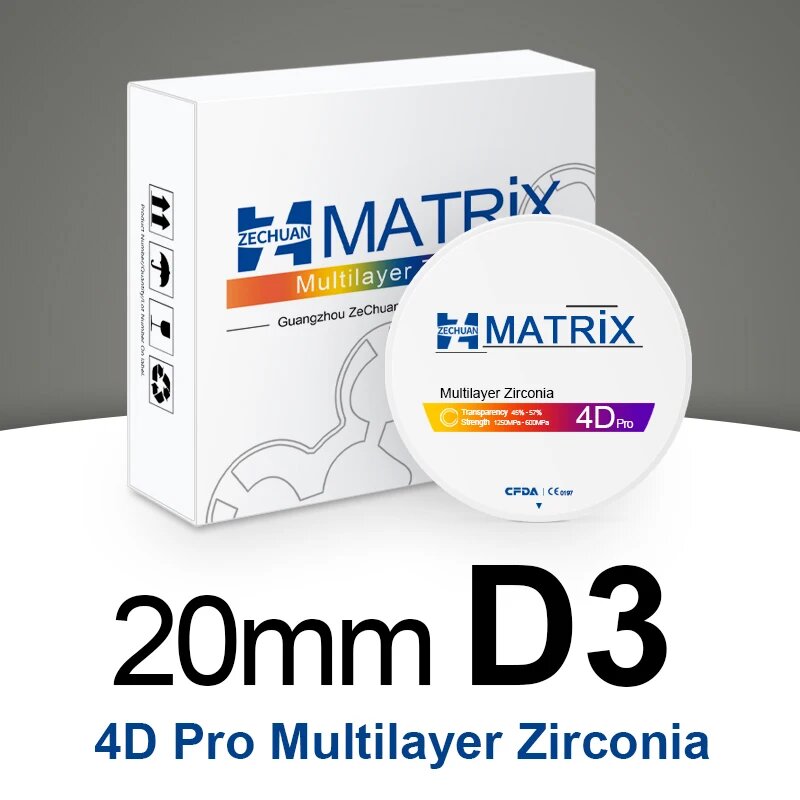 ZECHUAN MATRIX 4D Pro многослойный циркониевый композитный материал для реставрации 16 цветов 98X20mm D3