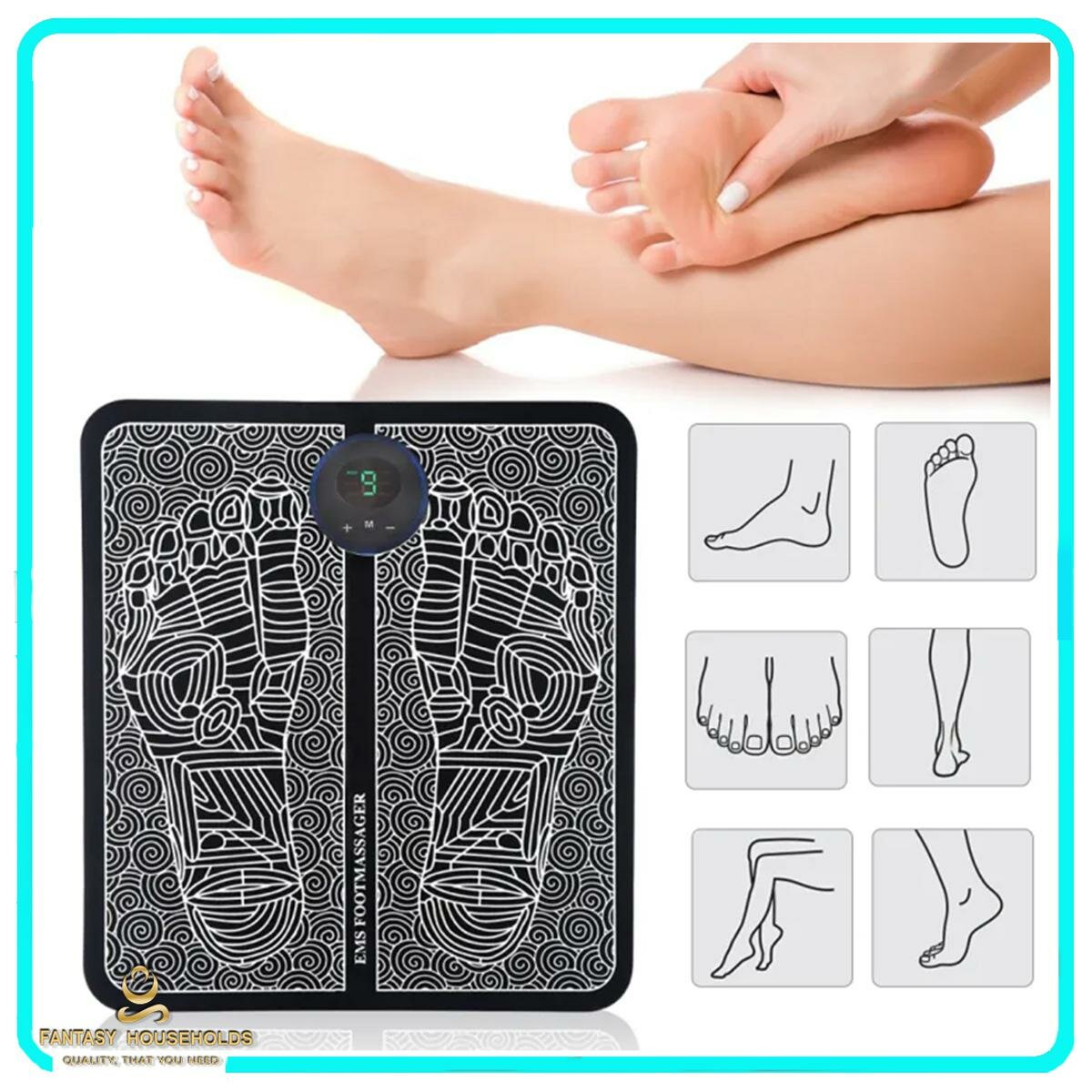 Массажер для ног EMS - Портативный складной массажный коврик для ног - Электронный, перезаряжаемый через USB - Регулируемый массажер для ног EMS с различными режимами массажа