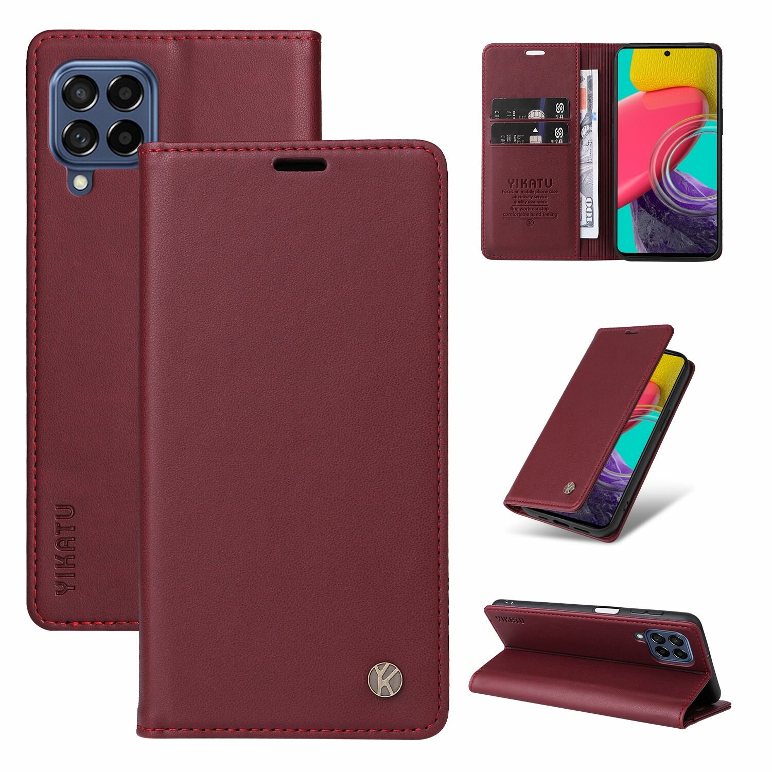Кожаный флип-чехол для Samsung Galaxy M53 5G / Самсунг Галакси M53 5G с магнитом, отделением для карт и отделением для бумажника