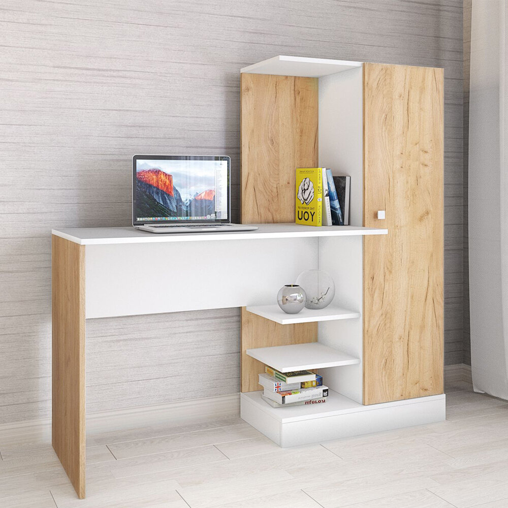 Компьютерный стол Квартет-6 дуб крафт золотой/белый тэкс