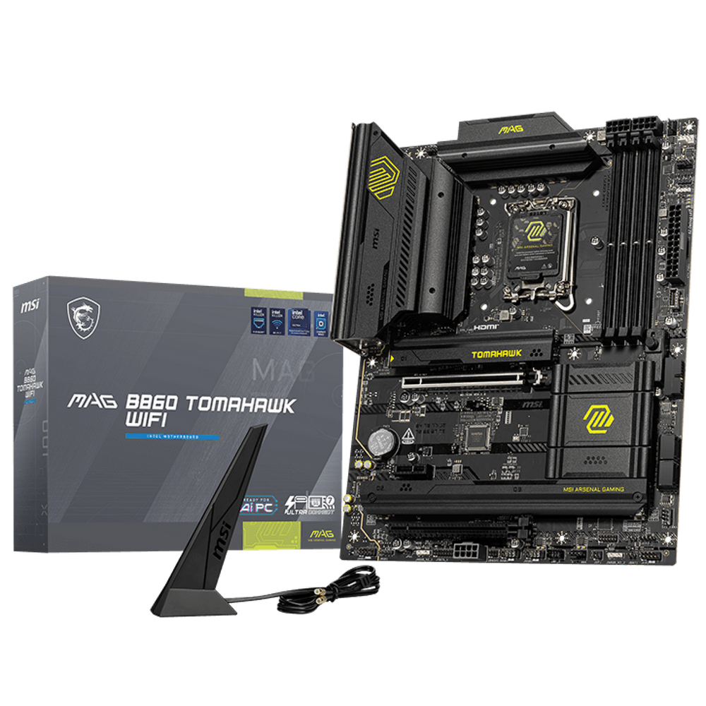 Материнская плата MSI MAG B860 TOMAHAWK WIFI B860, LGA1851, 4*DDR5, 2*PCIEx16, 1*PCIEx1, 3*M.2, 3*TypeC, 4*USB3.2Gen2, 2*USB3.2Gen1, 8*USB2.0, 4*SATA3.0, 5G, Type-C(DP), DP, HDMI, ATX, RTL