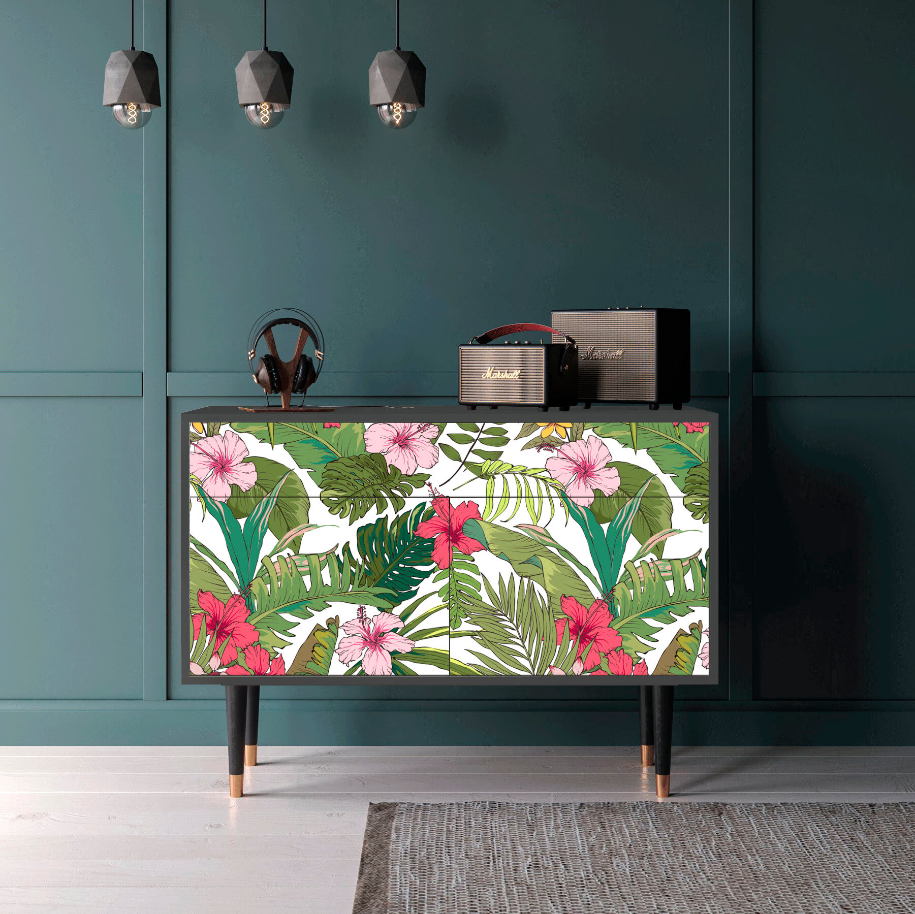 Комод - STORYZ - BS4 Verdant Tropics, Размер - 115 x 85 x 48 см, Цвет корпуса - Антрацит