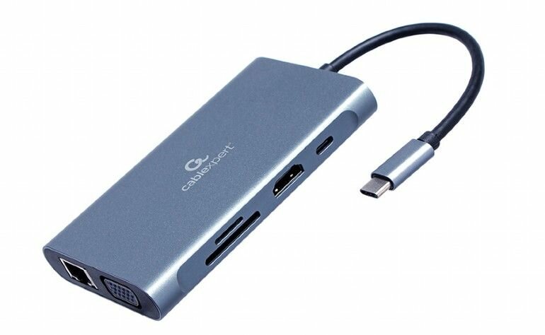 Адаптер интерфейсов Cablexpert A-CM-COMBO7-01 UCB-C в 3xUSB3.0, HDMI, VGA, LAN, SD, mSD, Audio, PD-100W