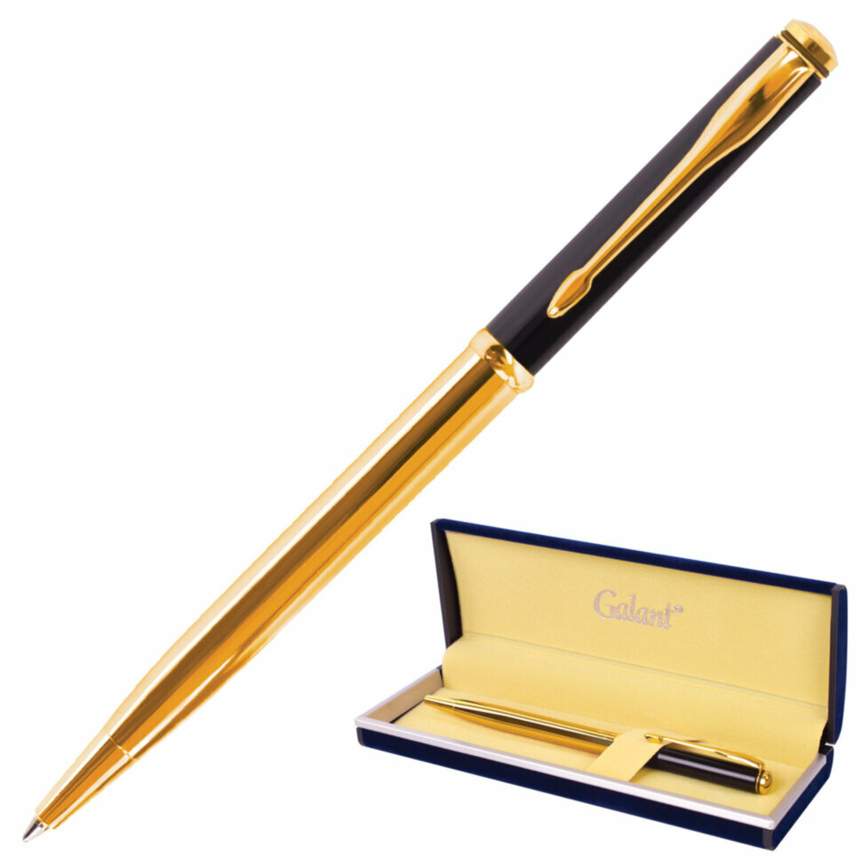 Ручка подарочная шариковая GALANT "ARROW GOLD", корпус черный/золотистый, детали золотистые, узел 0,7 мм, синяя, 143523, 143523