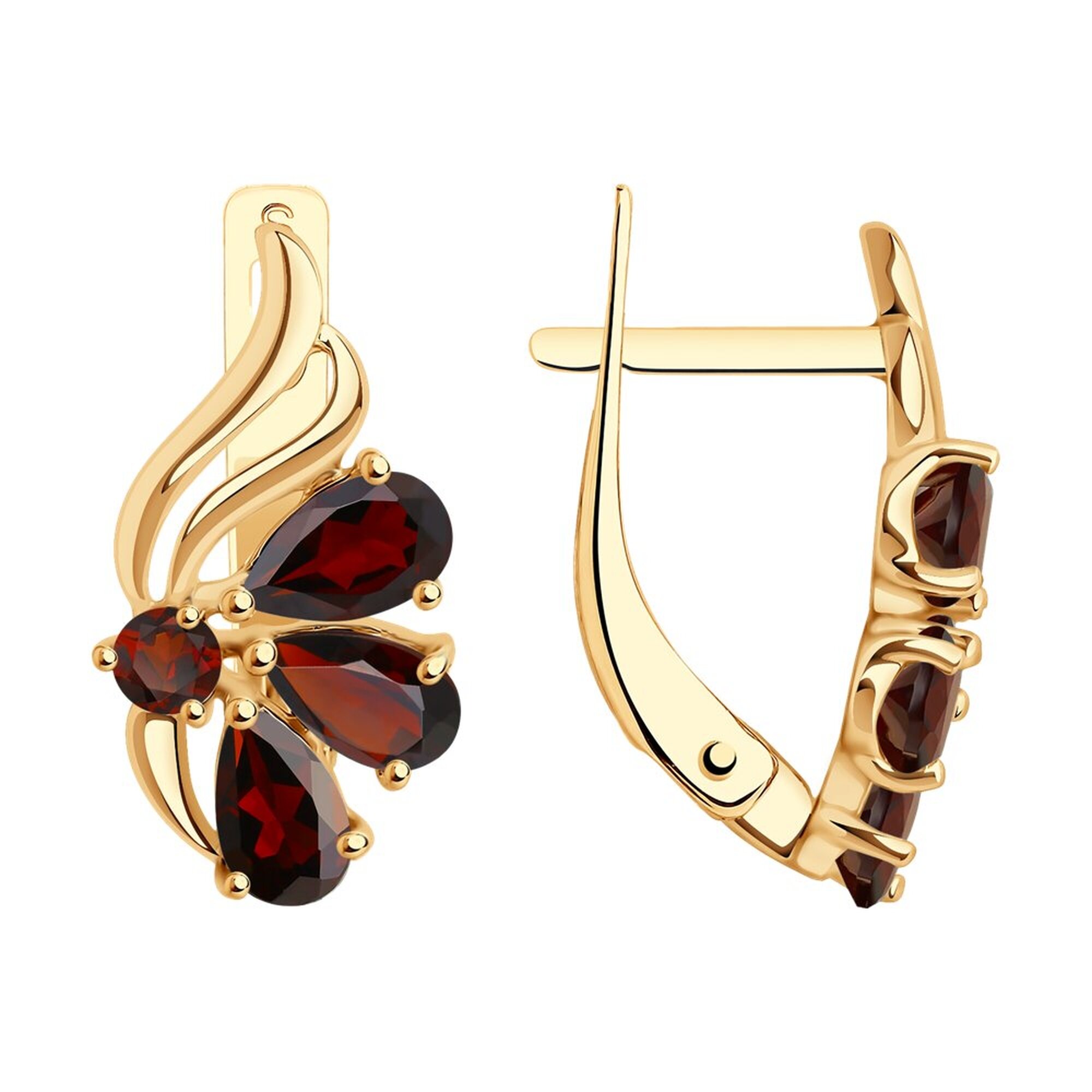 Серьги, красное золото, 585 проба, гранат
