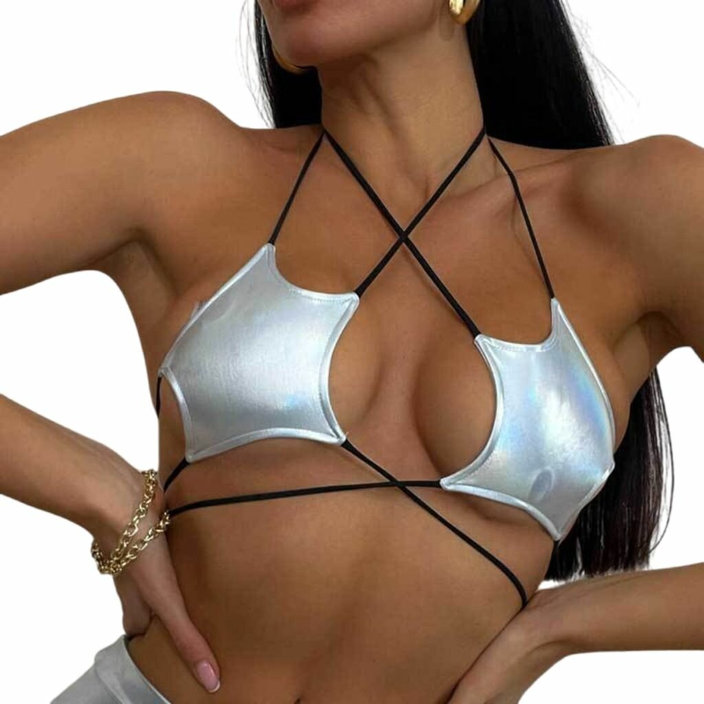 Сексуальный бюстгальтер в стиле панк с пятиконечной звездой-красочный Белый-L