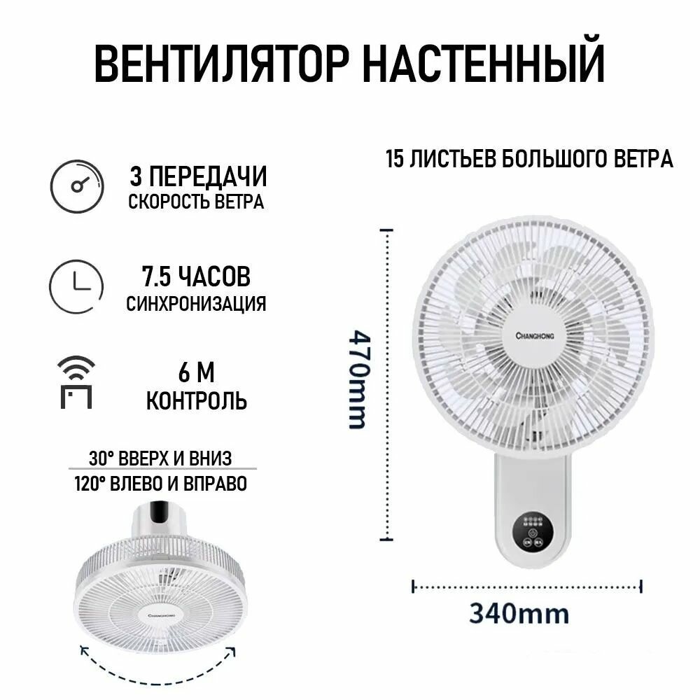 Настенный вентилятор CFS-LD4013, осевой рабочий механизм, таймер, пульт ДУ, 1,9 кг