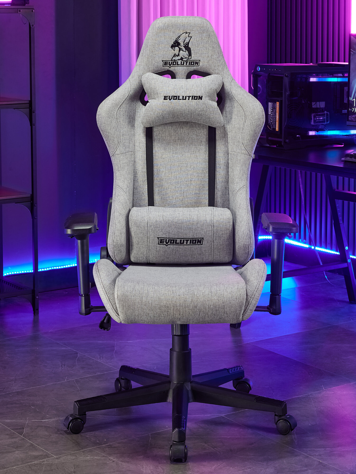 Кресло компьютерное игровое EVOLUTION TACTIC PRO Grey, Тканевое, Газлифт 4 класса