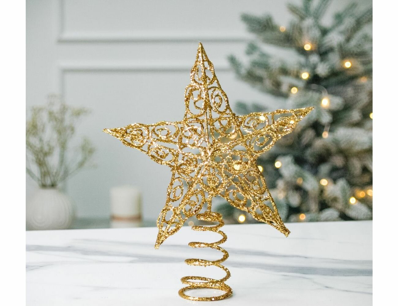 Верхушка ёлочная звезда ажурная золотая, металл, 18 см, Kurts Adler H1237-1