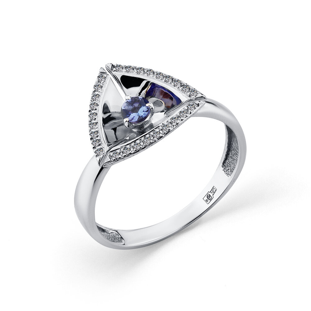 Кольцо, белое золото, 585 проба, танзанит, бриллиант