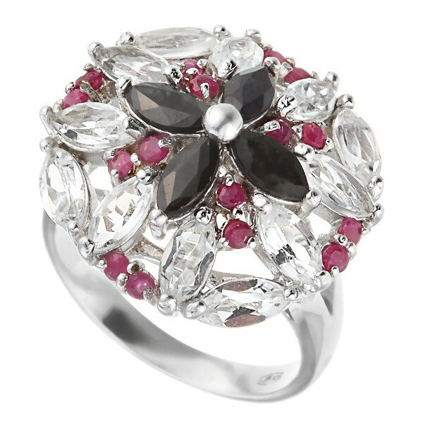 Кольцо, серебро, 925 проба, топаз, сапфир, рубин