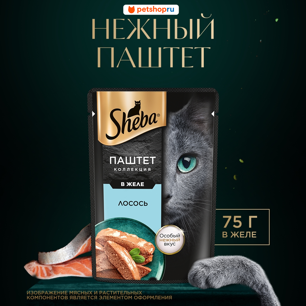 Sheba Влажный корм для кошек "Нежный паштет в желе, с лососем", 75 г