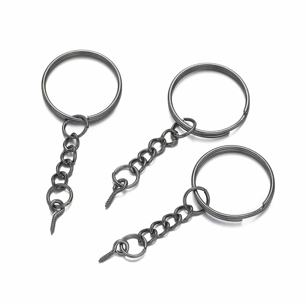 Кольца с цепочкой для брелоков и ключей, набор из 10 штук, со штифтом, цвет пистолет чёрный