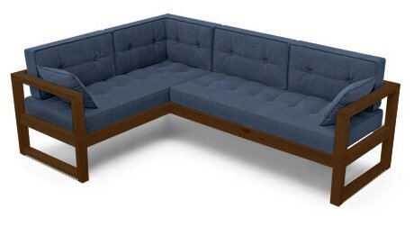 Угловой диван левый DEmoku Д-4 ГТ (цвет ткани: синий, цвет дерева: темный дуб), механизм Нераскладной, 212х160х79 см