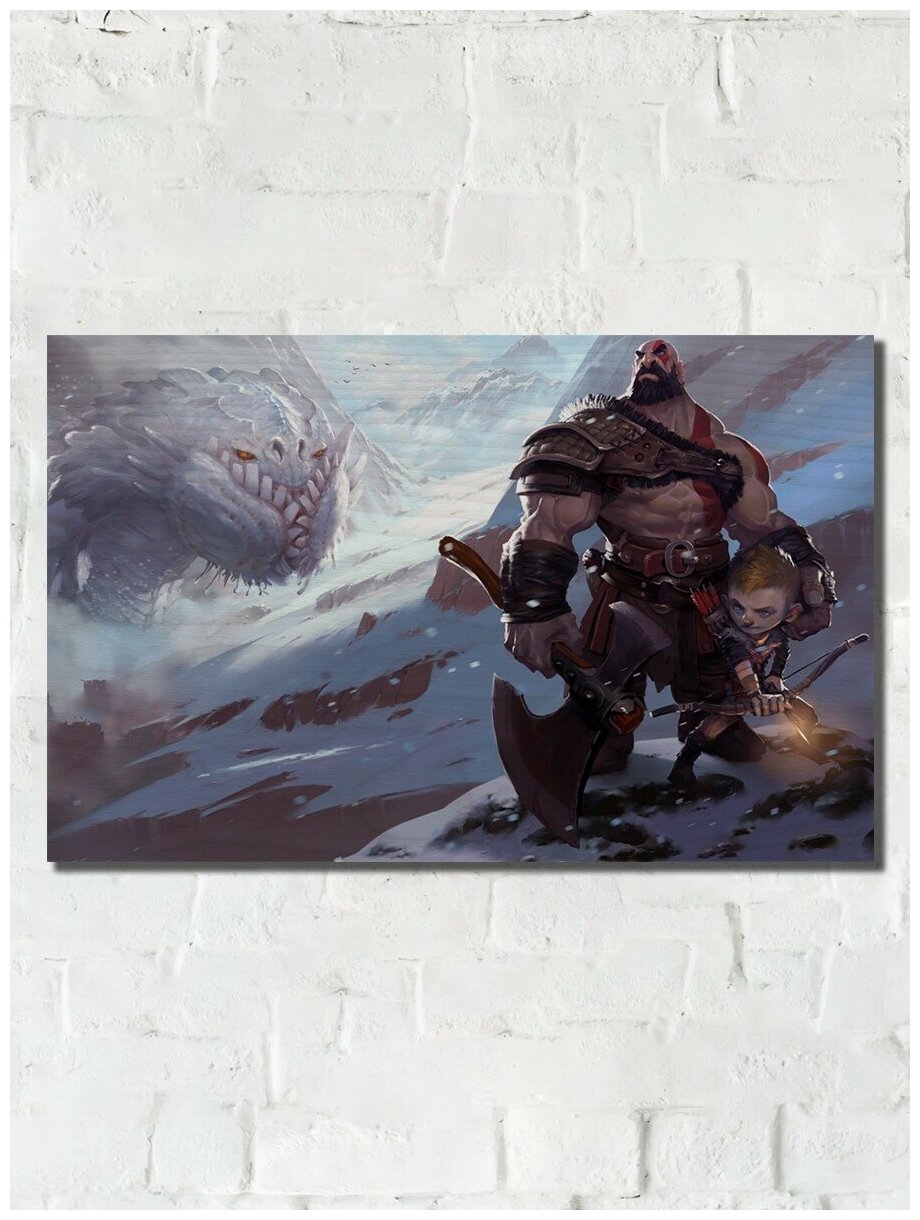 Картина интерьерная на дереве игра God Of War Кратос и Атрей - 6558 Г