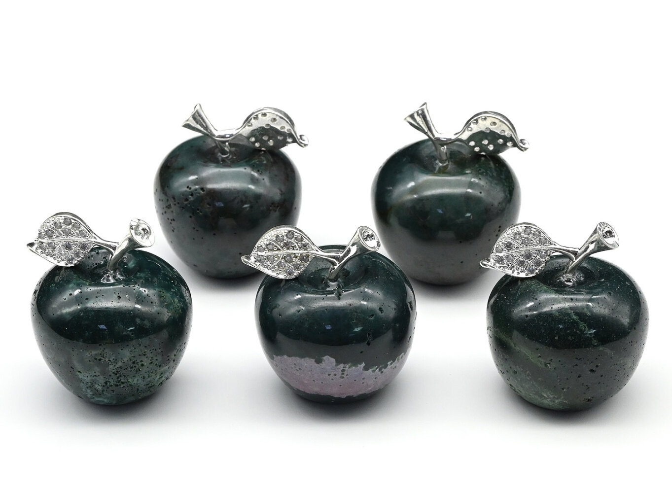 Яблочко из агата мохового, листик серебристый 28*35мм .