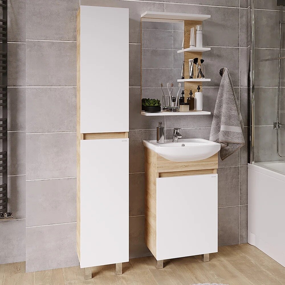 Мебель для ванной Grossman Поло 45 дуб сонома светлый, белый глянцевый