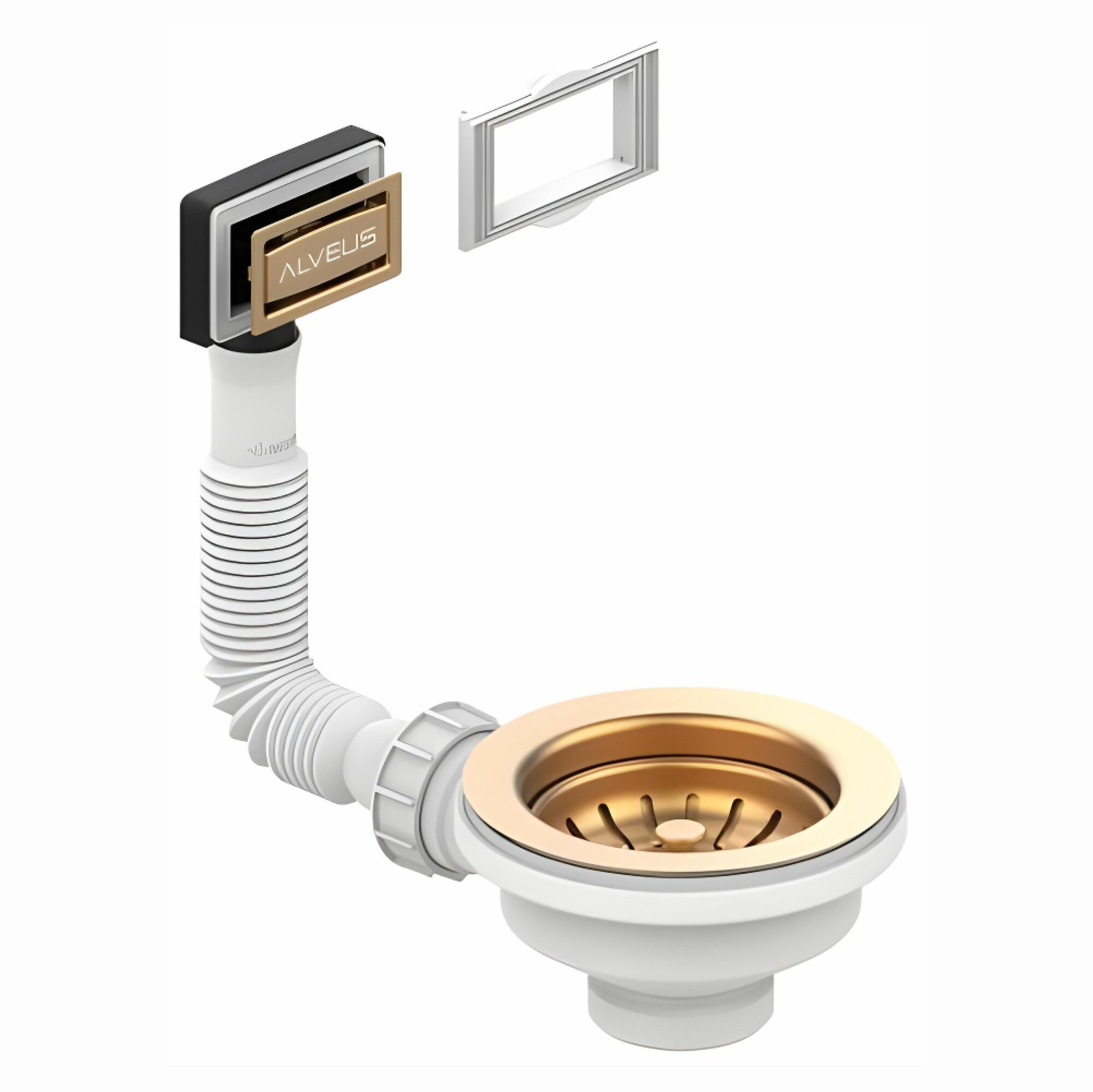 Выпуск для мойки 3 1/2 дюйма с переливом ALVEUS BRONZE (бронза) new c рамкой и заглушкой (гофра)