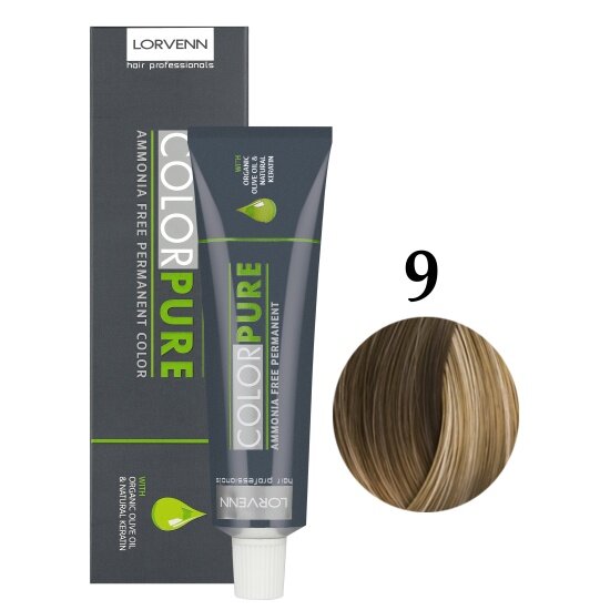 Краска для волос безаммиачная Lorvenn Color Pure, тон 9