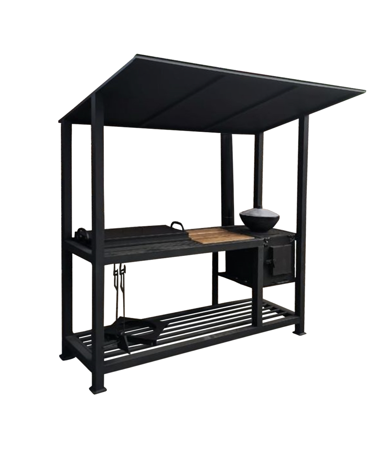 Мангал Лофт Элит с профилями 60х60, черным дымоходом, большой печкой 50х50 и сталью 5мм