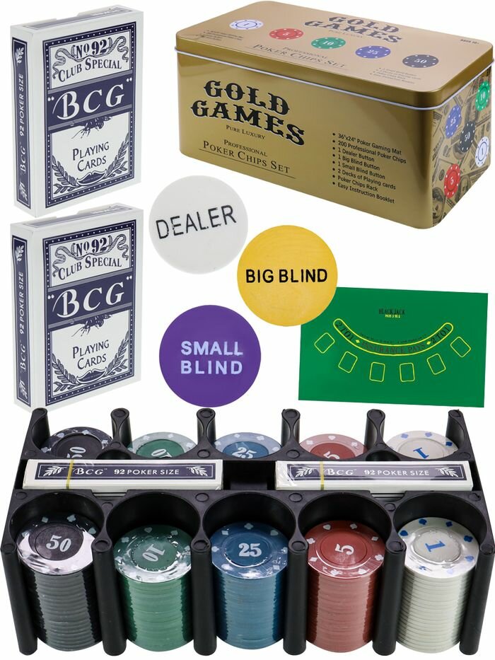 Настольная Игра Набор для покера Каре (200 фишек, в жестяной коробке) ИН-7722, (ООО "миленд")