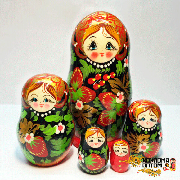 LHM10155 Матрешка "Хохлома малая" 5 кукольная, Хохлома