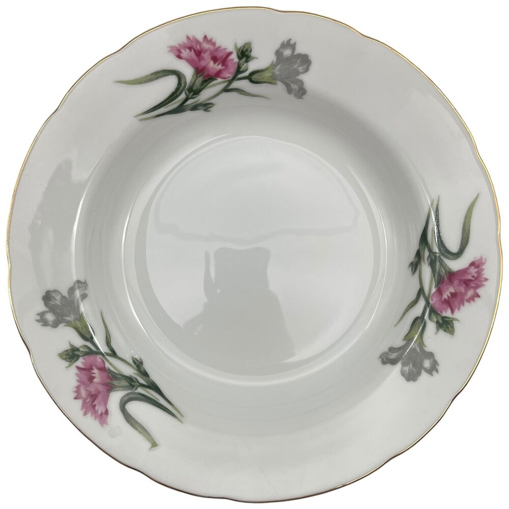 Тарелка "Гвоздика", 23 см, глубокая, фарфор, деколь, 1960-1970 гг, Tono Сhina, Япония