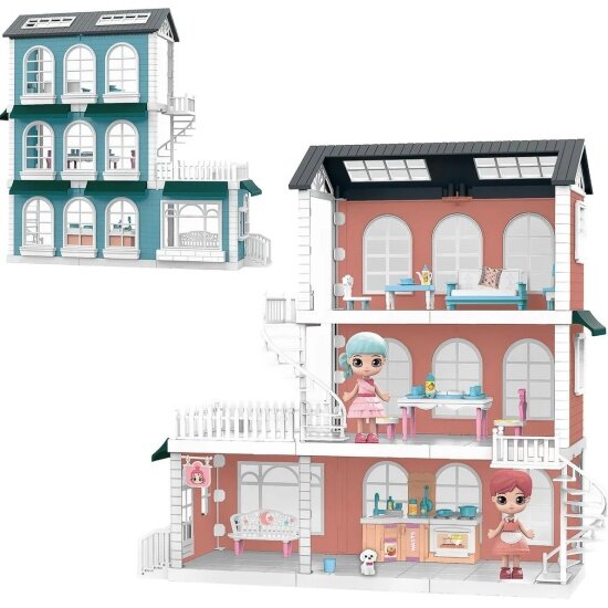 Игровой набор Abtoys WZ-11418 Модульный домик Мини-куколки с питомцами в гостинной, в столовой, на кухне