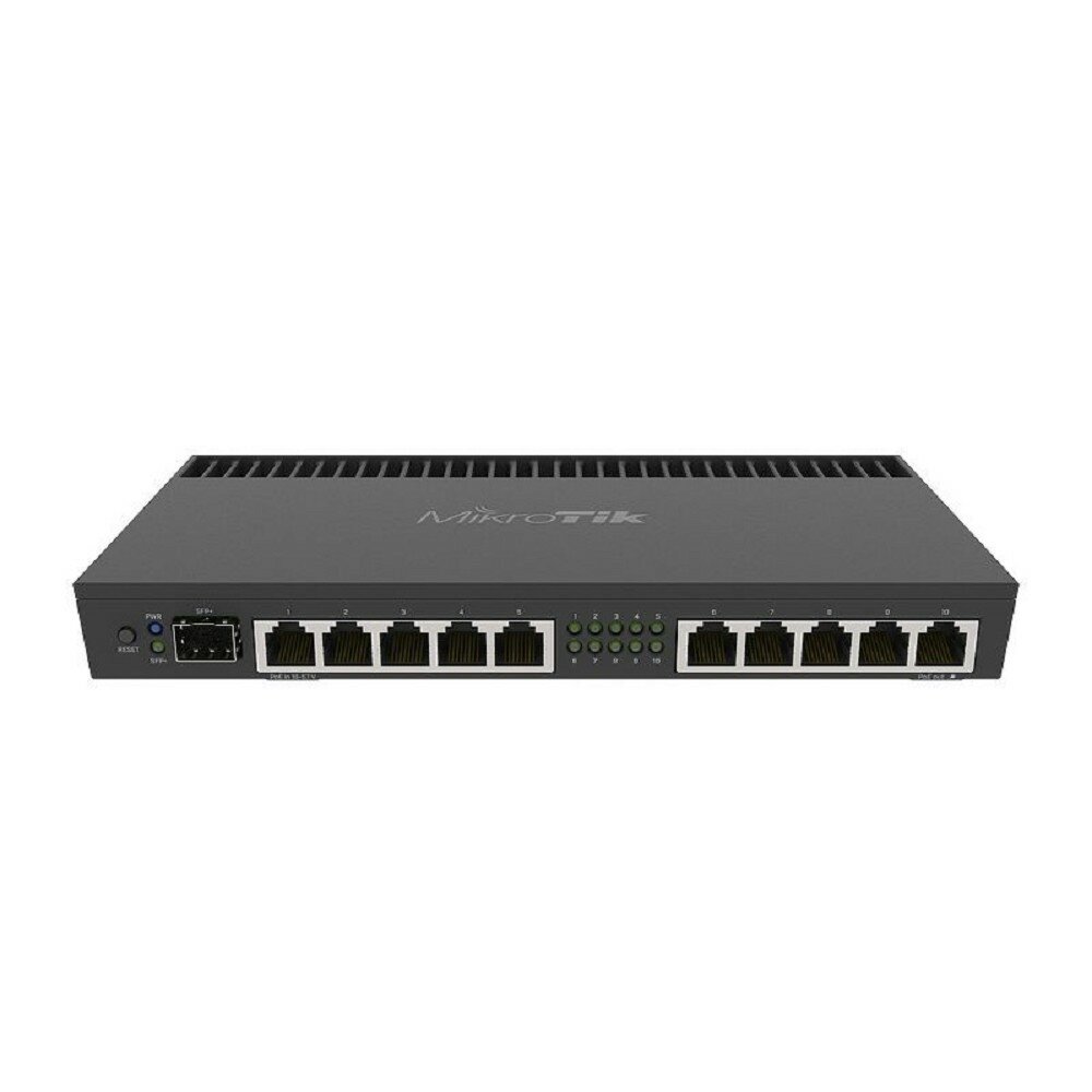 Роутер Mikrotik RB4011iGS+RM гигабитный, 8xRJ45 1Гбит/с, 1xRJ45+PoE IN, 1xRJ45+PoE OUT, 1xSFP+, RouterOS L5, 1U rackmount