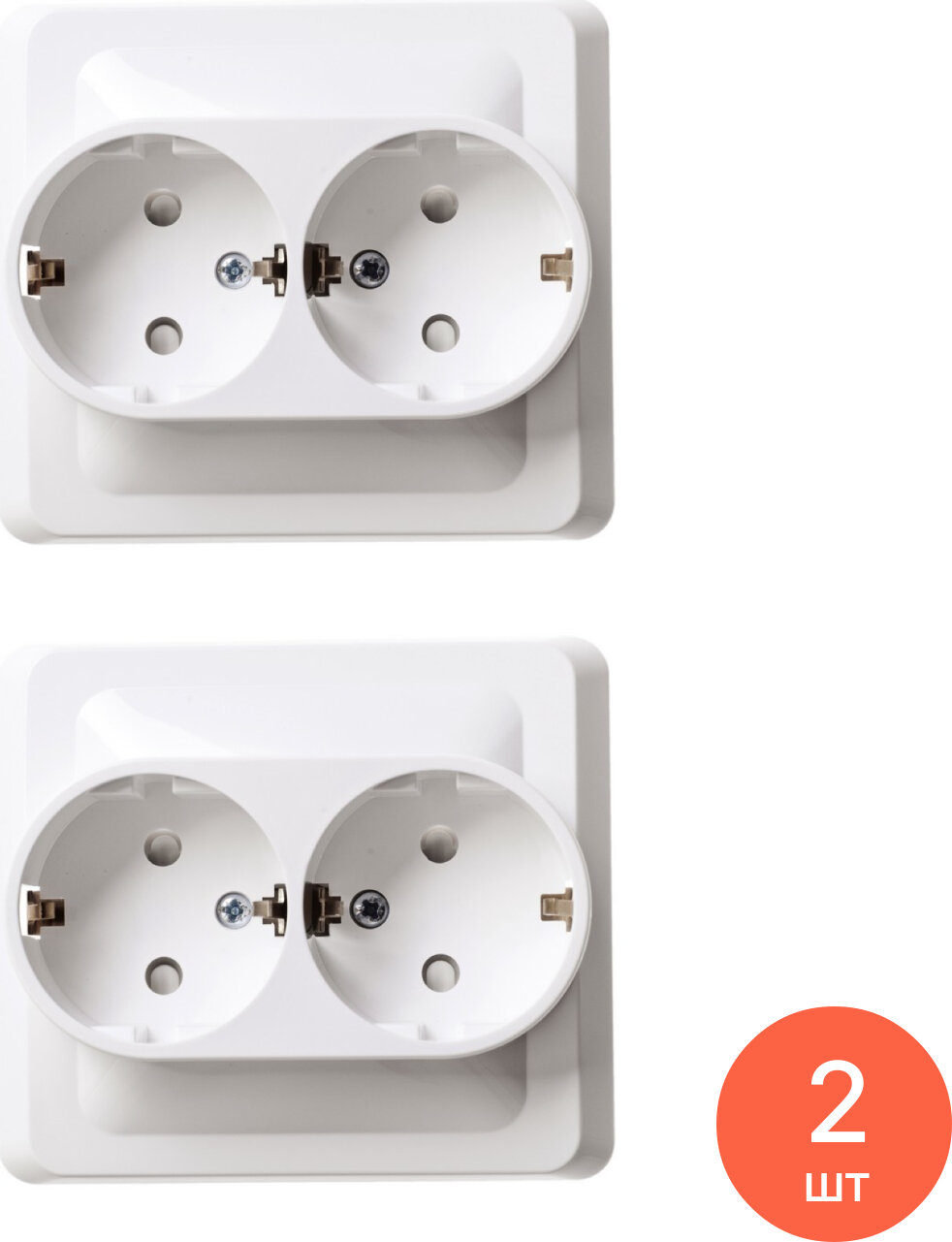 Розетка силовая штепсельная Systeme Electric / Систем Электрик Этюд двухместная, 16А 250В IP20 белая, с заземлением и со шторками, PC16-008B / электрооборудование (комплект из 2 шт)