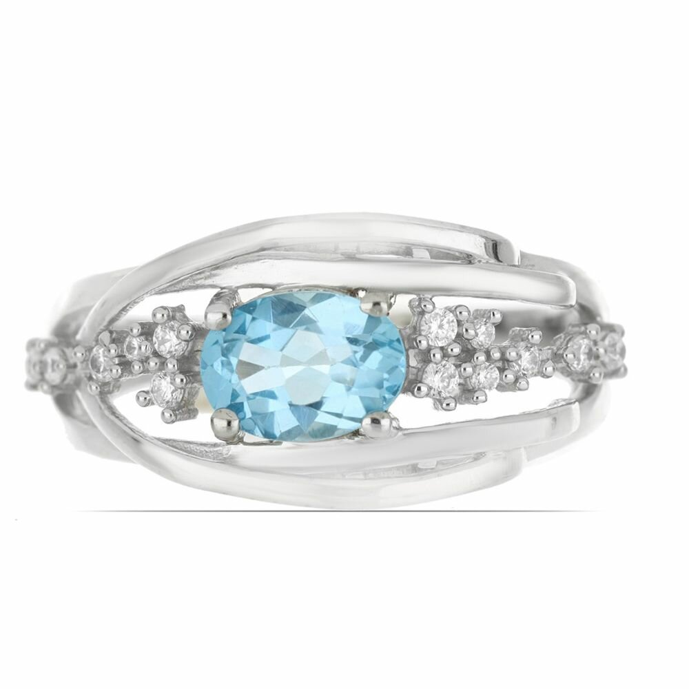 Кольцо, серебро, 925 проба, родирование, топаз, фианит