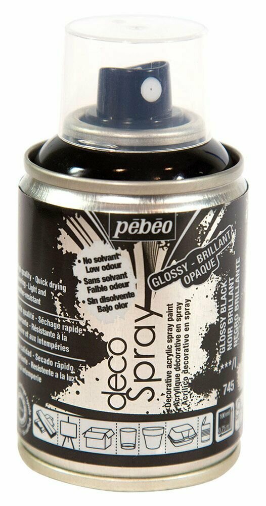 PEBEO decoSpray краска аэрозольная перманентная на водной основе 100 мл, Черный глянцевый 093745