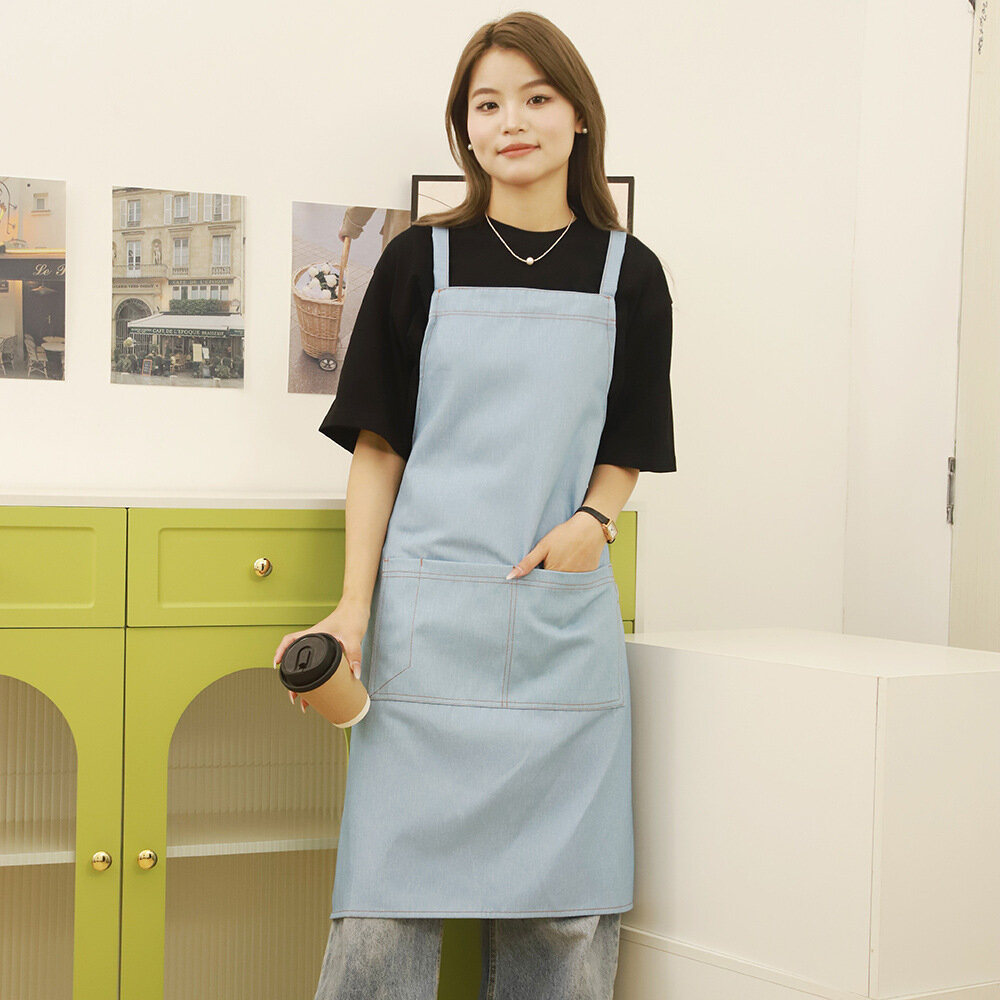 Фартук Simple and Concise, джинсовый, хлопок, однотонный, светло-голубой