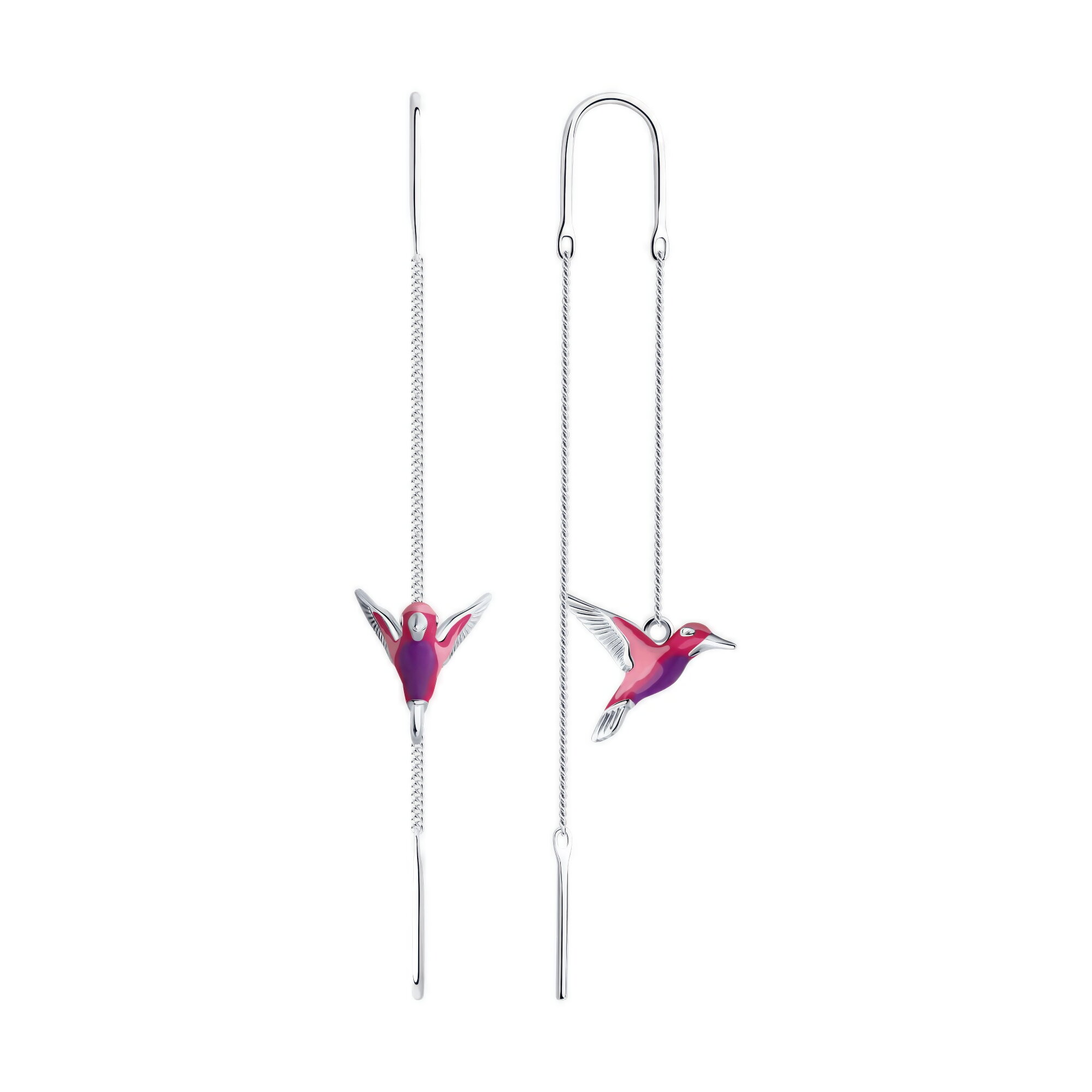 Серьги цепочки, серебро, 925 проба, родирование, эмаль