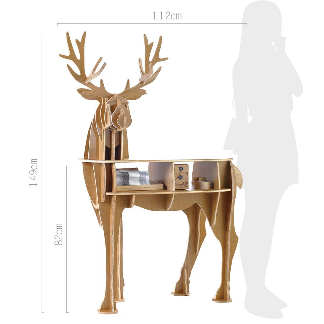 Консоль Wooden Deer Table (149см/ с открытыми полочками / цвет натуральное дерево)
