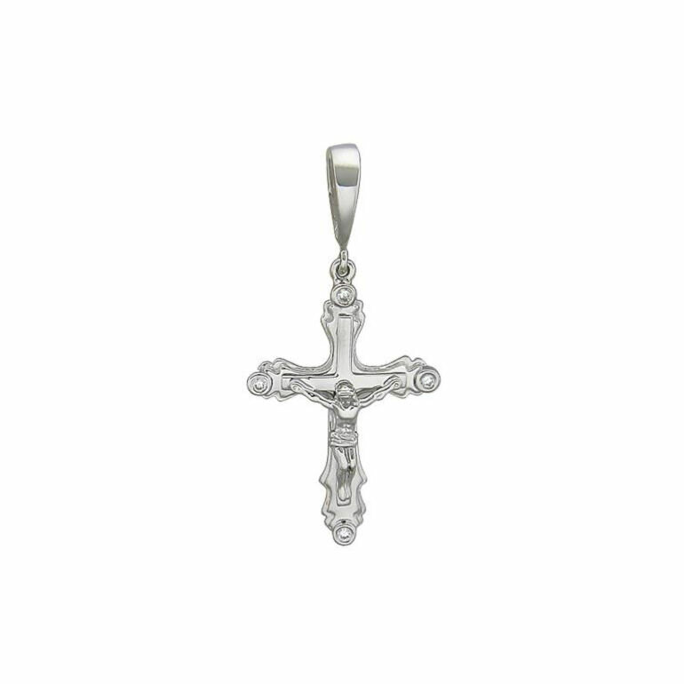 Крестик, белое золото, 585 проба, бриллиант