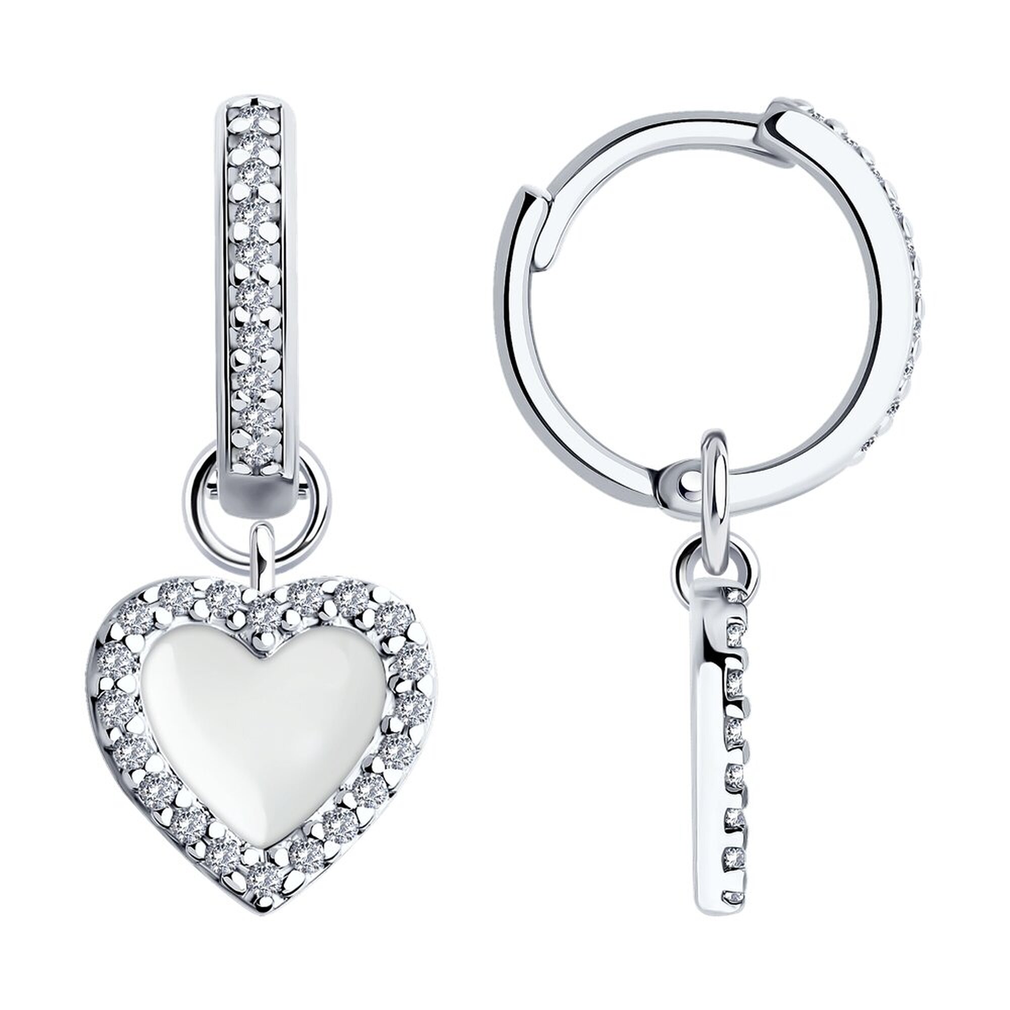 Серьги трансформеры, серебро, 925 проба, родирование, эмаль, фианит