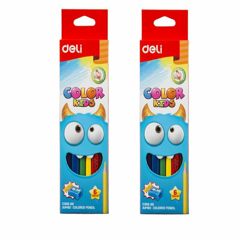 Deli Набор цветных карандашей, Color Kids, Jumbo, трехгранные, 6 цветов , 2 уп.